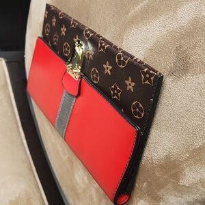 Bags | Monogram Red Brown Color Clutch Wallet | Poshmark